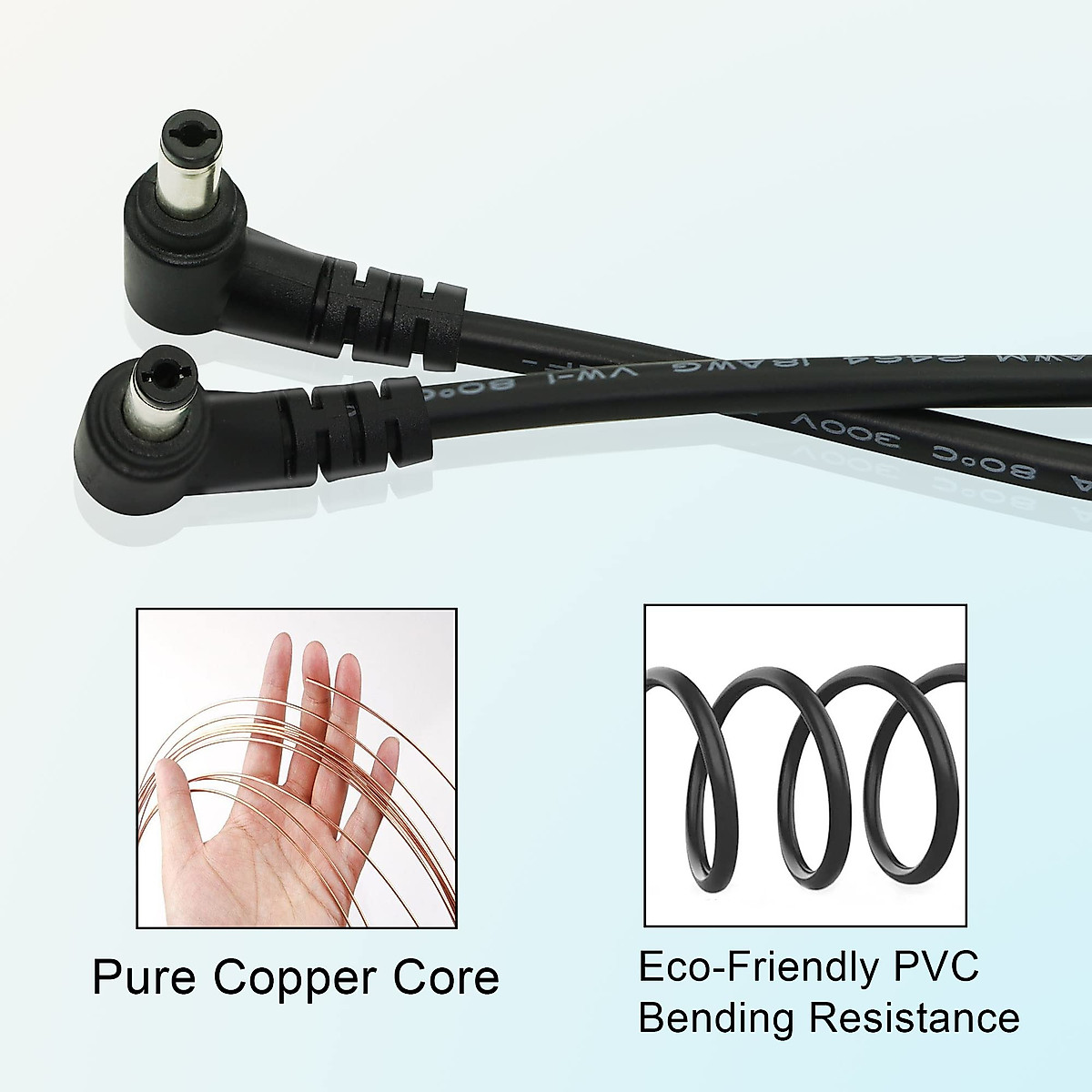 GINTOOYUN DC Splitter Cable 1 Female to 2 Right Angle Male, 12V DC 5.5mm x 2.1mm Y Splitter Adppter Female to 90 Degree Male Extension Cable 0.7m (1 to 2 Right Angle Way)