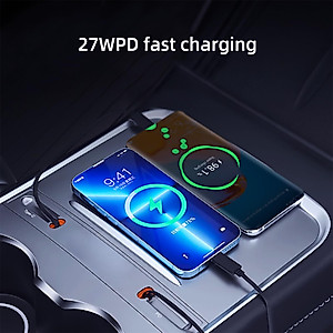 ROADRESS Tesla USB Hub for Model 3 Model Y 2021 2022 2023 Center Consoles with Dual Retractable Charging Cable, Lightning Cable Fast Charging Up to 27W