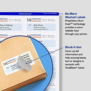 Avery TrueBlock Printable Shipping Labels with Sure Feed, 2" x 4" Customizable Stickers, White, 1,250 Blank Mailing Labels Total (5-Pack of 8163)