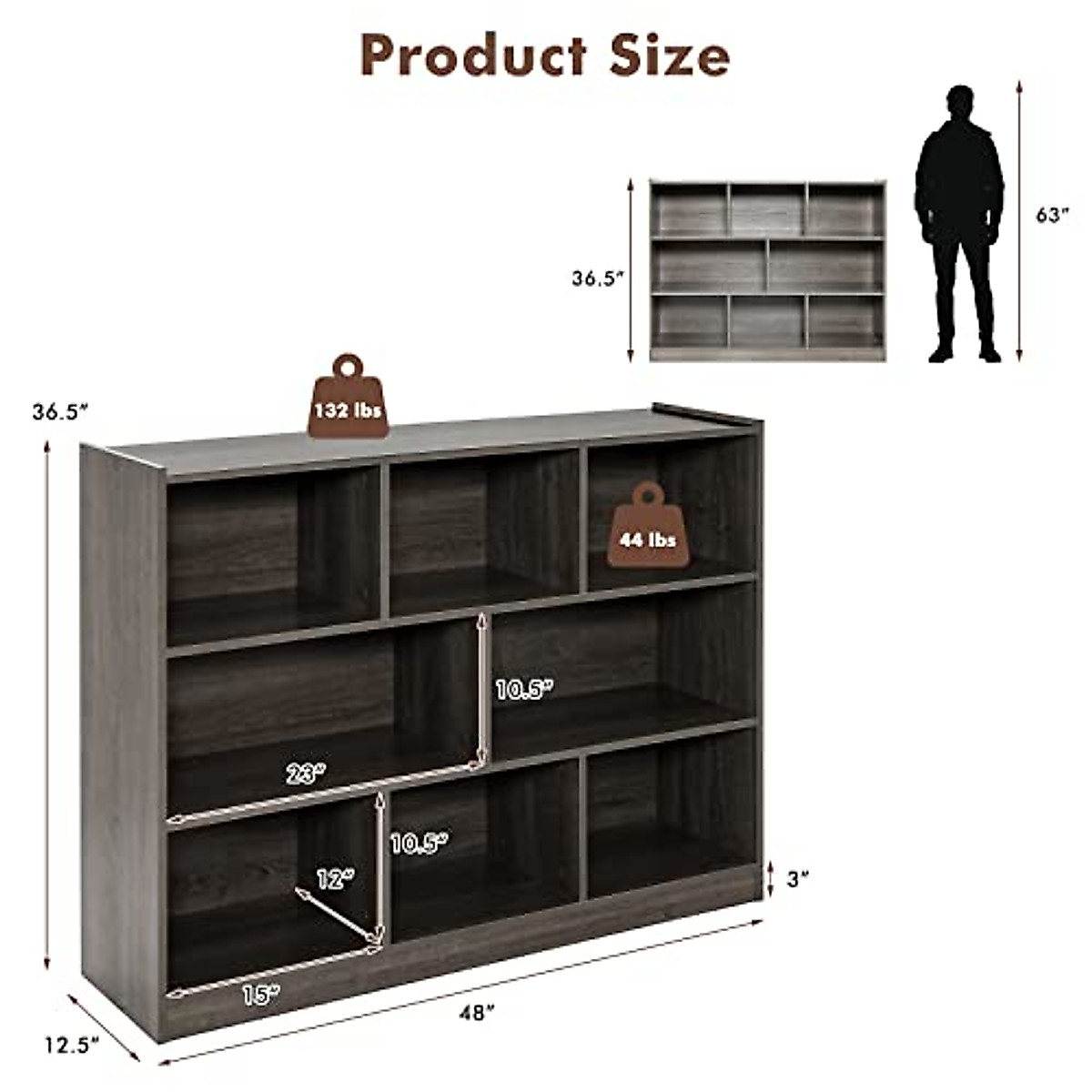 STAKOL 8 Cubes Bookcase, Open Display Cabinet Shelf, 3-Tier Bookshelves Storage Organizer, Wooden Corner Bookshelf for Living Room, Playroom, Bedroom (Oak Grey)