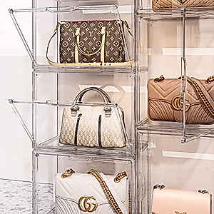 Clear Handbag Storage Organizer for Closet, 3 Packs Acrylic Display Case for Purse/Handbag, Plastic Storage Containers with Magnetic Door, Acrylic Box Organizers for Collectibles, Toys, Figures