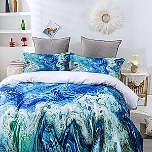 HYPREST Aqua Blue Duvet Cover Set Queen Size,3 Pcs Soft Cooling Aesthetic Duvet Cover with Ties and Zipper,Ocean Beach Themed Bedding Duvet Covers Queen,Oeko-TEX Certificated