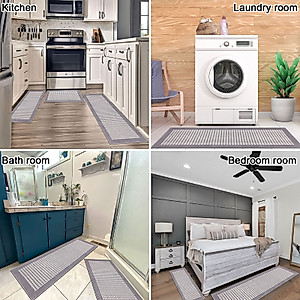 Ileading Kitchen Mat Sets 3 Piece Water Absorbent Kitchen Floor Rugs Non Slip Entrance Runner Rugs Farmhouse Laundry Throw mats Machine Washable Carpet Sets for Indoormat Balcony Garage(Grey)