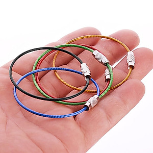 CKANDAY 30 Pcs Colored Nylon Coated Stainless Steel Metal Wire Keychains, 3 Sizes 4" 6" 7.8" Cable Keyrings 2mm Key Rings Loops with Stainless Steel Connecter for Hiking Luggage ID Tags -5 Colors