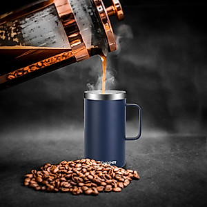 KXIAOCHEN 20oz Insulated Coffee Mug with Lid, Stainless Steel Coffee Cup, Double Wall Vacuum Coffee Tumbler with Handle, Premium Thermal Travel Coffee Mug (Navy Blue)