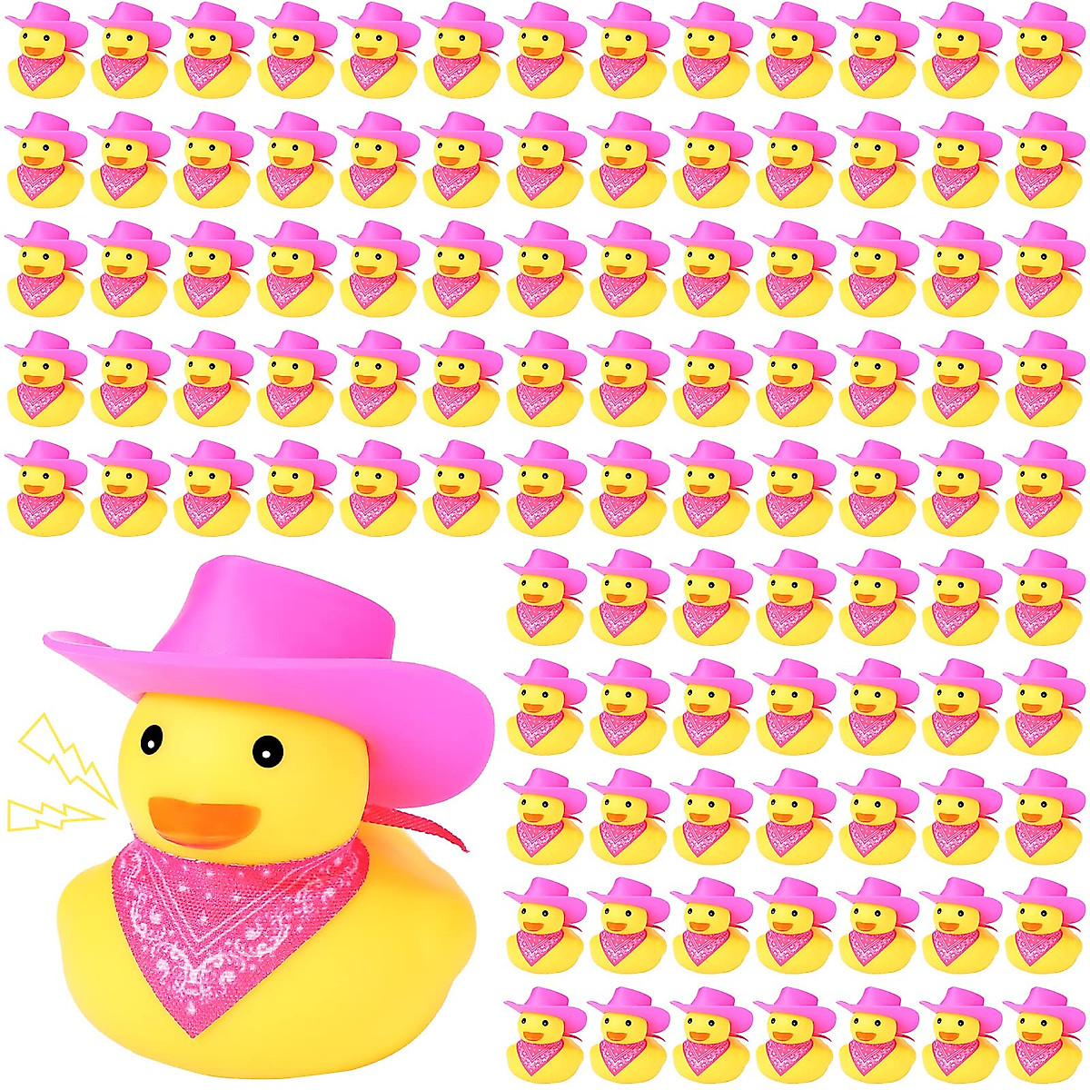 100 Sets Mini Rubber Duck in Bulk with Hat and Bandana Cute Cowboy Rubber Duckies Float Bath Toys for Baby Shower Birthday Swimming Party Supplies Summer Car Decoration