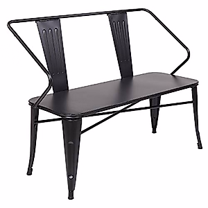 VINGLI 45” Front Porch Metal Bench, Industrial Vintage Mid-Century Black Dining Bench, Indoor Entryway Decor, Outside Outdoor Garden Furniture