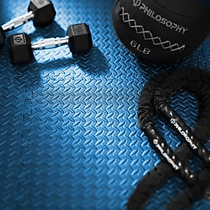 Philosophy Gym Pack of 12 Exercise Flooring Mats - 12 x 12 Inch Foam Rubber Interlocking Puzzle Floor Tiles - Blue