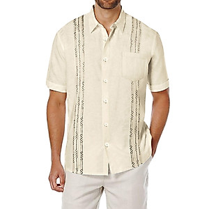 COOFANDY Mens Short Sleeve Cuban Shirts Casual Button Down Shirts Summer Dress Shirt Beige
