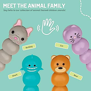 melii Toddler and Kid Feeding Spoon & Fork Set, Stainless Steel, BPA Free, Dishwasher safe (Cat & Bulldog 4pc)