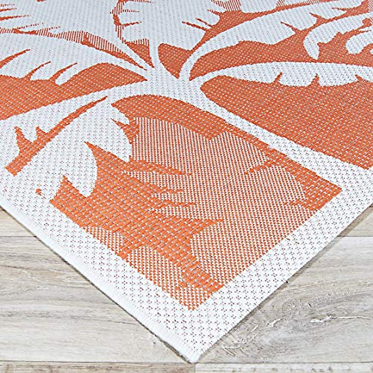 Couristan Monaco Indoor/Outdoor Area Rug for Patios, Decks, Kitchens, and Laundry Rooms, All-Weather, Pet-Friendly and Easy to Clean, Coastal Flora Pattern in Ivory-Orange, 5'3" x 7'6"