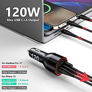 120W USB C MacBook Car Charger, 3-Port PD 100W&30W PPS 45W QC3.0 18W Super Fast Charger Adapter for MacBook Pro Air M1 Laptop iPad pro iPhone 14 13 12 Pro Max Samsung S22 S21Ultra Note20