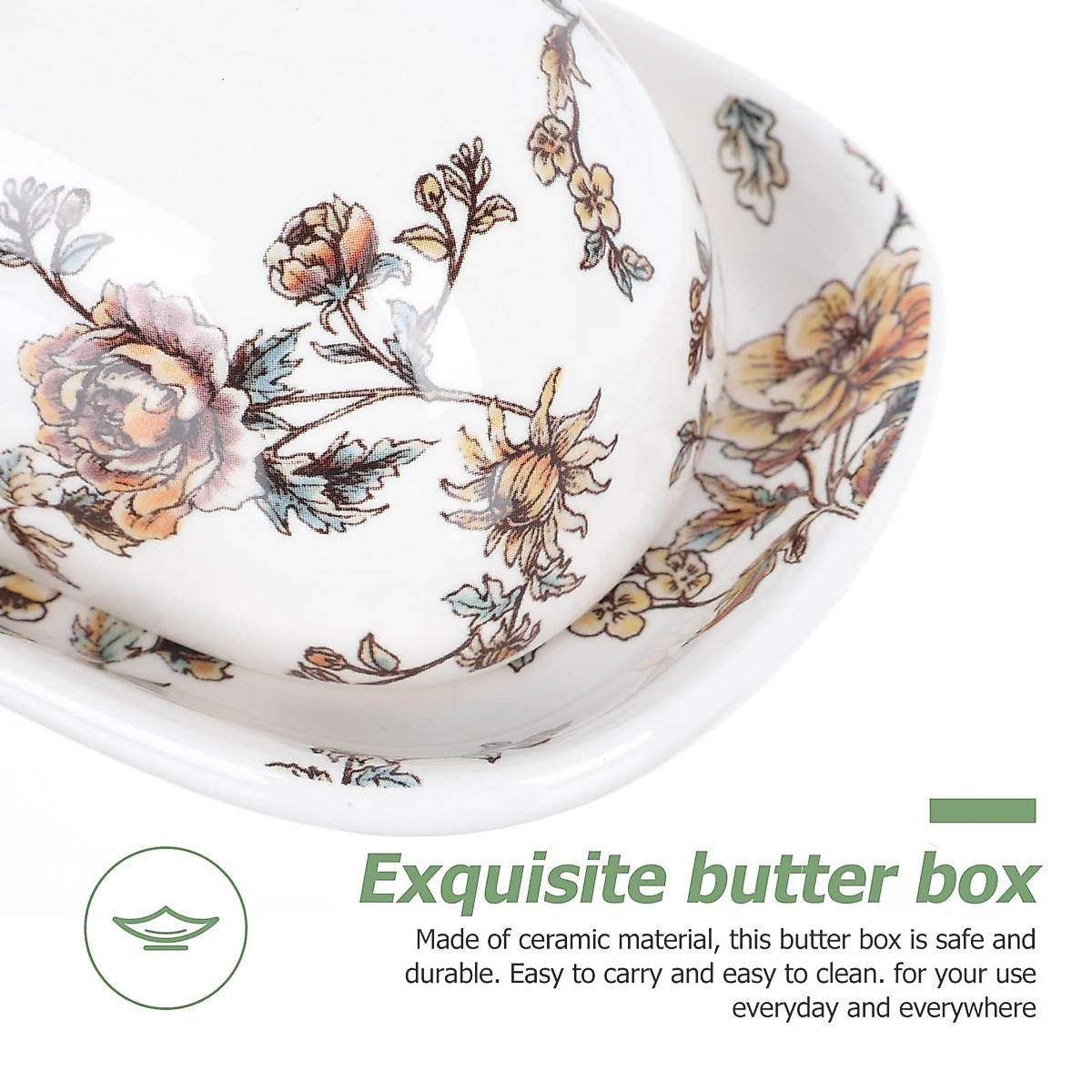 Vaguelly 1 Set Hand Drawn Ceramic Butter Dish with Lid, Vintage Butter Plate Tray with Handle Cover, Cheese Container Holder Butter Keeper for Home Kitchen