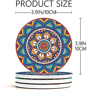 Teivio Absorbing Stone Mandala Ceramic Coasters for Drinks Cork Base with Holder, for Friends Funny Birthday Housewarming Apartment Kitchen Bar Decor, Suitable for Wooden Table, Coffee Table, Set of 8