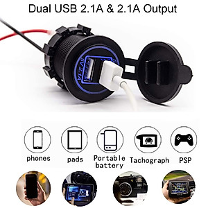[5 Pack] 12V USB Outlet, Dual USB Quick Charger Socket Waterproof Power Outlet 12V/24V 2.1A & 2.1A for Car Golf Cart Boat Marine Bus Truck RV Marine Motorcycle, Blue LED