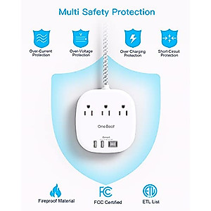 Flat Plug Power Strip, 5ft Ultra Flat Extension Cord - 3 Outlets 4 USB Ports (2 USB C) Desktop Charging Station, Power Strip with No Surge Protection for Cruise Ship, Travel, Dorm Room Essentials