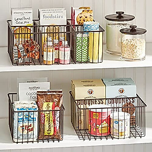 mDesign Farmhouse Decor Metal Wire Food Organizer Storage Bin Baskets for Kitchen Cabinets, Pantry, Bathroom, Laundry Room, Closets, Garage, 6 Sections - Bronze