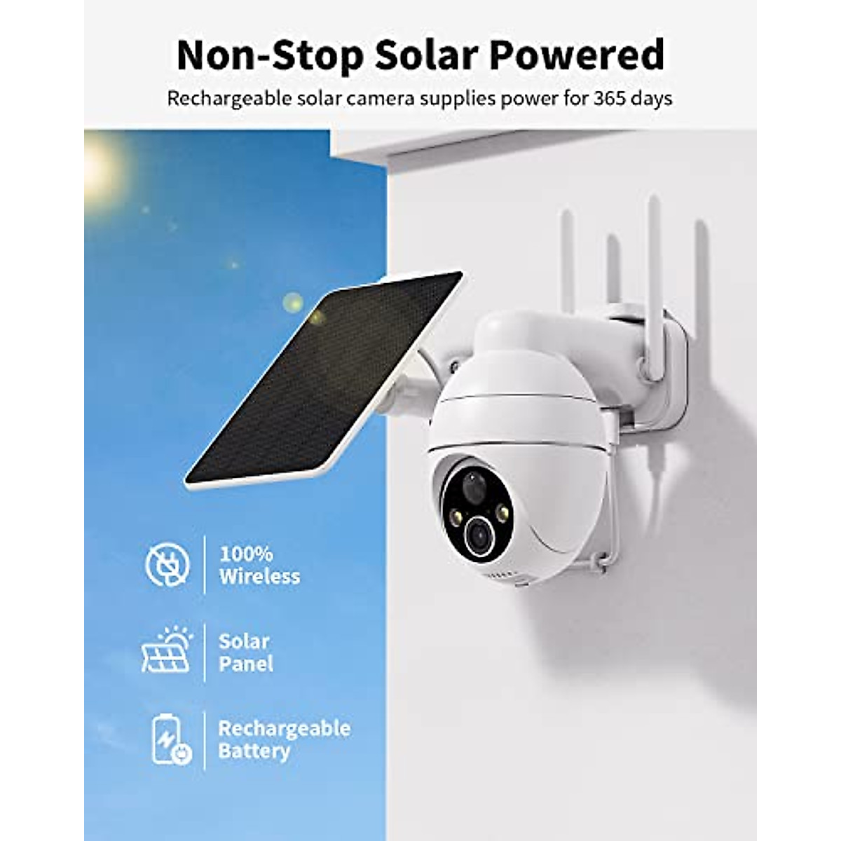 TKENPRO 2K Security Cameras Wireless Outdoor With Ultra HD Spotlight Color Night Vision, Solar Security Camera Outdoor With PIR Detection, Pan Tilt, 4X Digital Zoom, 2.4GHZ Wi-Fi, IP65 Waterproof