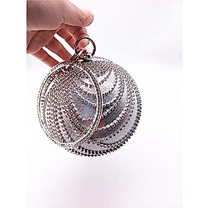 Round Clutch tassel Purse Women Crystal Evening Bag for Wedding Party Women's Ball Shape Crystal Evening Clutch Purse Wedding Party HandBags With Necklace Earrings Set(Silver)