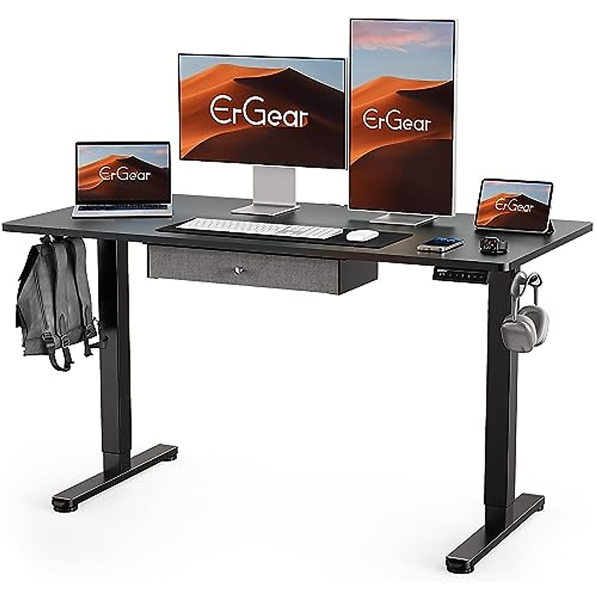 ErGear Electric Standing Desk with Drawer, Adjustable Height Sit Stand Up Desk, Home Office Desk Computer Workstation, 48x24 Inches, Black