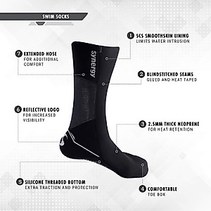 Synergy Swim Socks Neoprene Swim Booties (Black, Small)