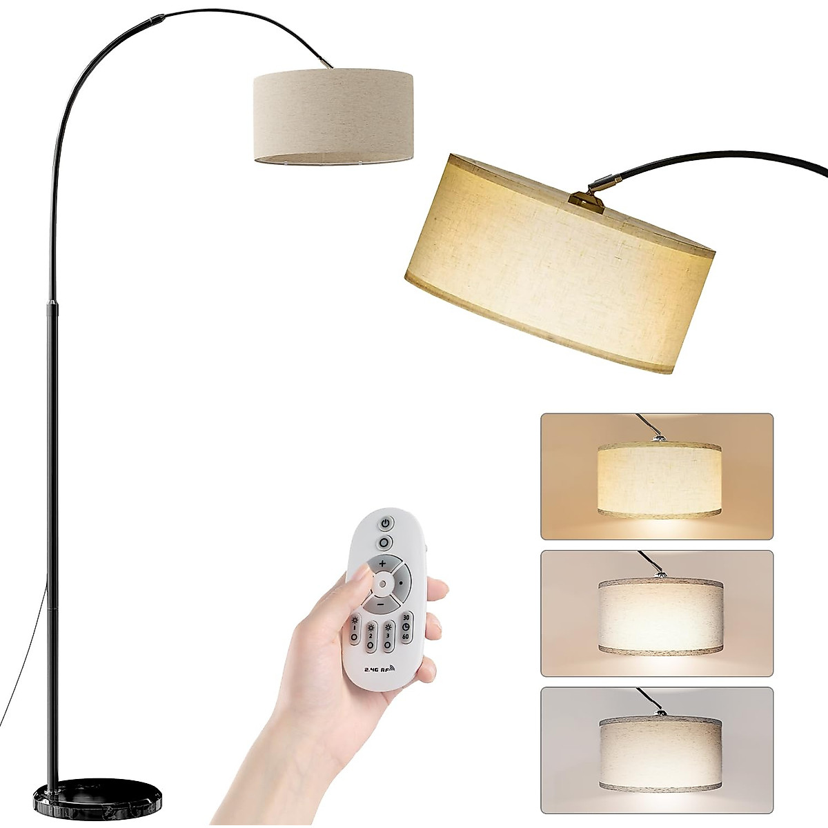 GKTG Floor Lamps for Living Room, Arc Floor Lamp with Remote Control, Stepless Dimmable 9W LED Bulb Included, Adjustable Gooseneck Modern Tall Floor Lamp, Standing Lamp for Living Room Bedroom