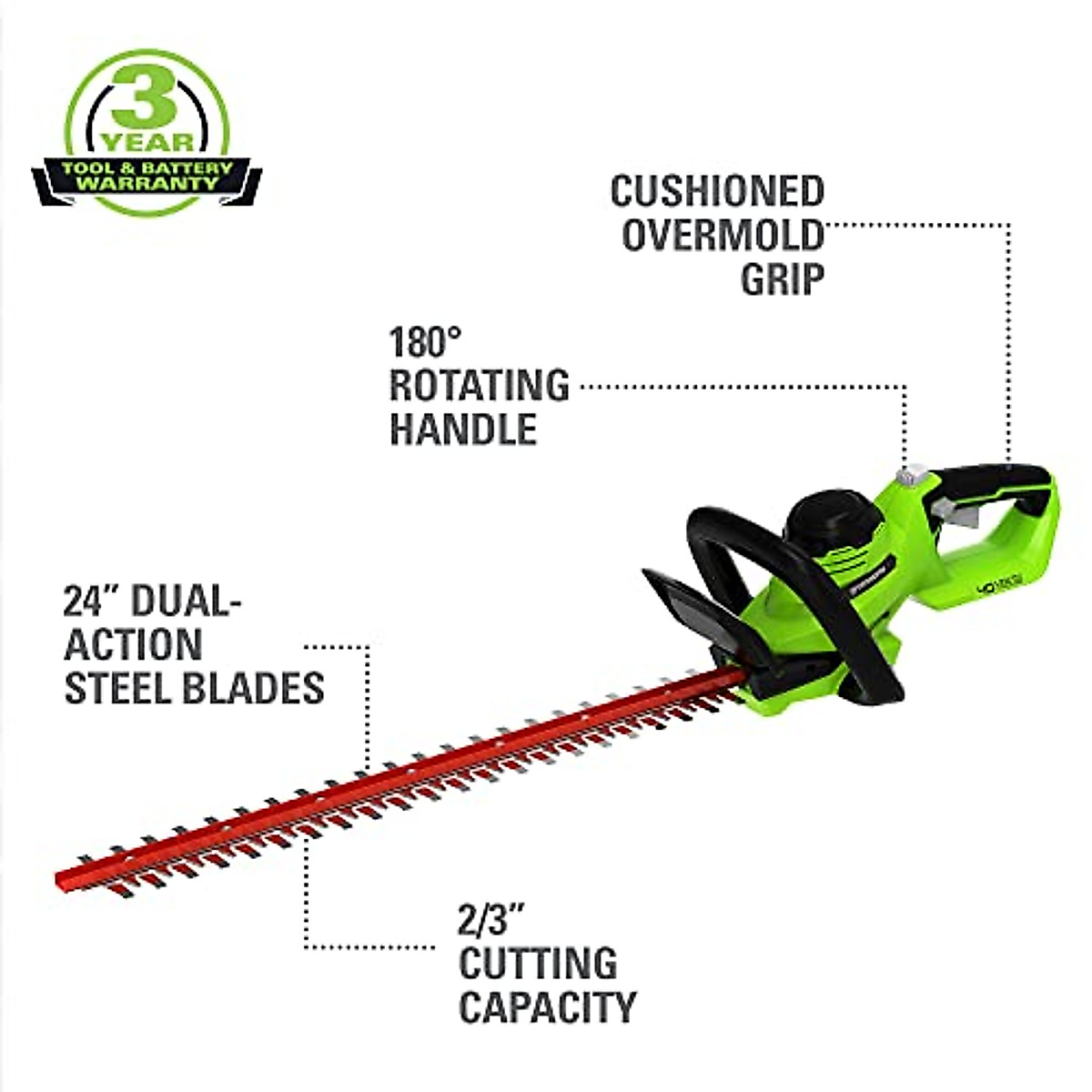 Greenworks 40V 24" Cordless Hedge Trimmer, Tool Only