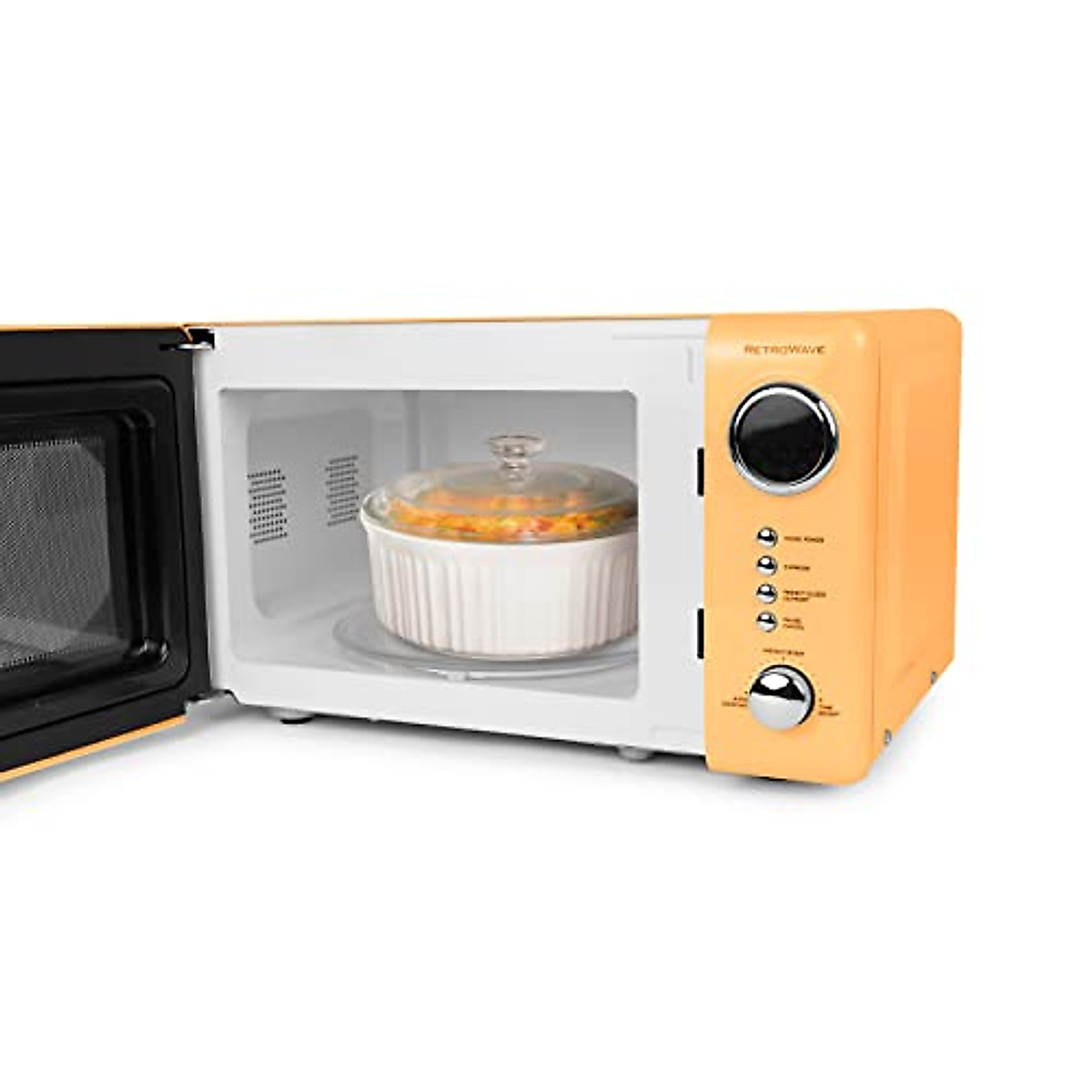 Nostalgia Retro Compact Countertop Microwave Oven, 0.7 Cu. Ft. 700-Watts with LED Digital Display, Child Lock, Easy Clean Interior, Orange