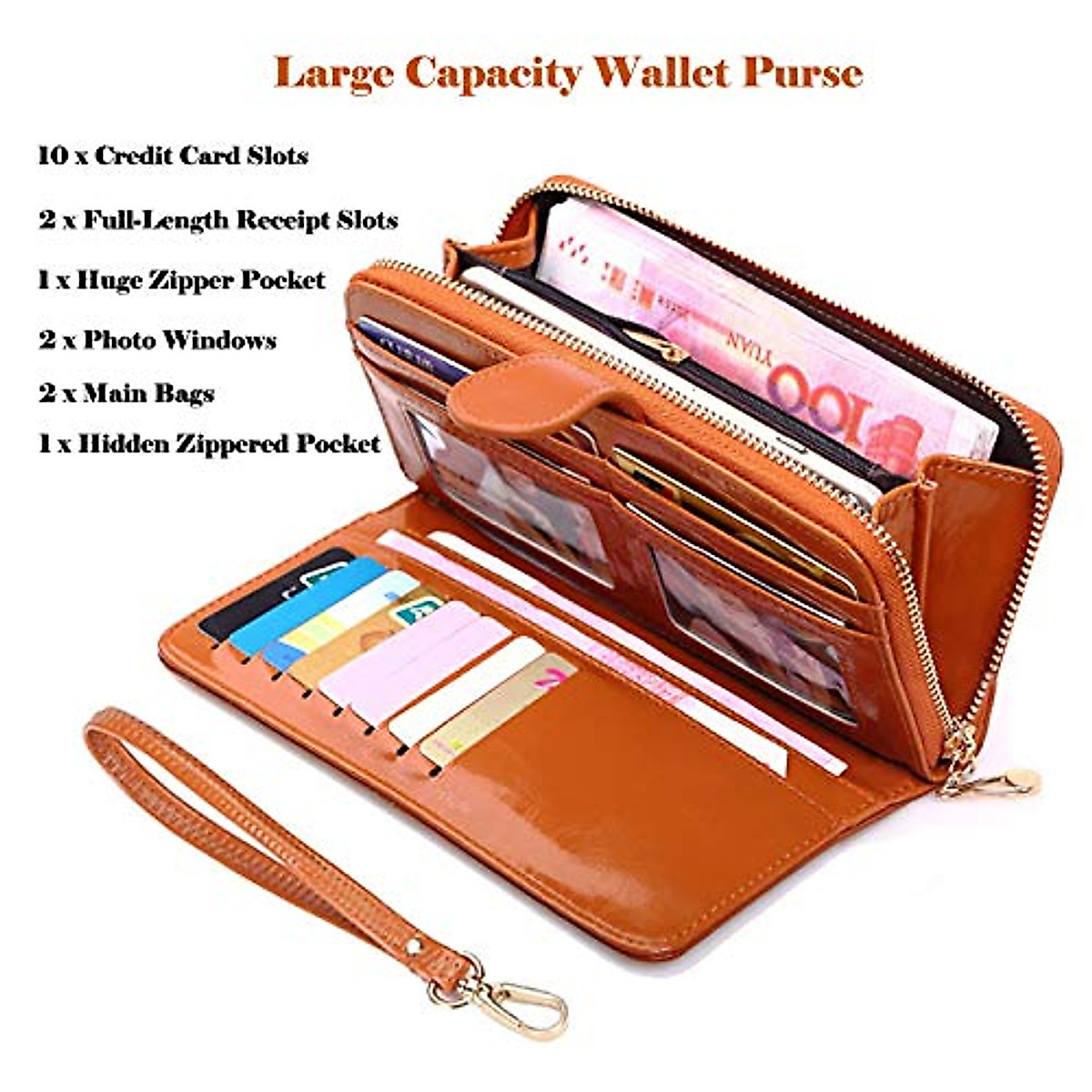 FFpaw Women Wristlet Wallet Large Capacity RFID Blocking PU Leather Clutch Wallet Travel Zipper Purse for Girls