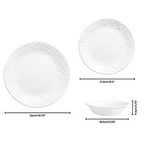 Corelle Dinnerware Set (12pc Set, Bella Faenza)-Dinner Set for 4, Includes 4 x: Plates, Side Plates & Bowls, 3 X More Durable, Half The Space & Weight of Ceramic, up to 80% Recycled Glass (1146912)