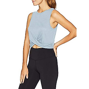 Bestisun Womens Crop Workout Tops Cropped Workout Tank Yoga Tops Pilates Athletic Shirts Crop Tank Top Gym Exercise Clothes Gray Blue S