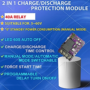 Low Voltage Disconnect and Charging Discharging Protection 2 IN 1 40A DC 5V-60V Low Voltage Cutoff with LCD Display Low Voltage Protector Disconnect Switch Module Charging Discharging Protection Board