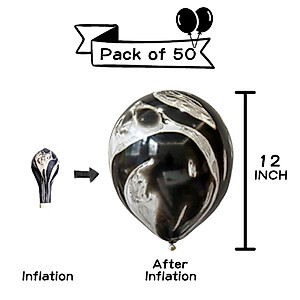 Mayen 50 Pcs 12 Inches Black Marble Balloons, Tie Dye Balloons, Black Agate Balloons, Black Swirl Balloons, Black and White Birthday Party Decorations, Graduation Party Supplies