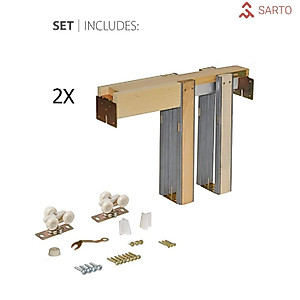 SARTODOORS Sliding French Double Pocket Doors 60 x 80 inches Frosted Glass 12 Lites | Felicia 3312 Matte White | Kit Trims Rail Hardware | Solid Wood Interior Bedroom Sturdy Doors