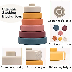 let's make Stacking Toys Soft Silicone Stacking Blocks Rings Baby Sensory Toy for 6+ Months Boys&Girls
