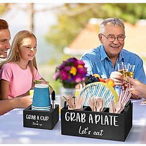 MEMOORIAL Kitchen Utensil Holder, Paper Plate Dispenser, Paper Plate Holder for Kitchen Counter, Disposable Dish and Cup Holder Utensil Caddy for Kitchen, Party, BBQ