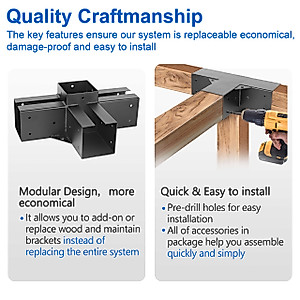 Wood Pergola Kit Bracket 4x4 – Stainless Steel 3-Way Pergola DIY Corner Bracket kit for 4x4 Wooden Beams for Gazebos, Patio Pergolas, Sheds, Black Finish (2 Pack)