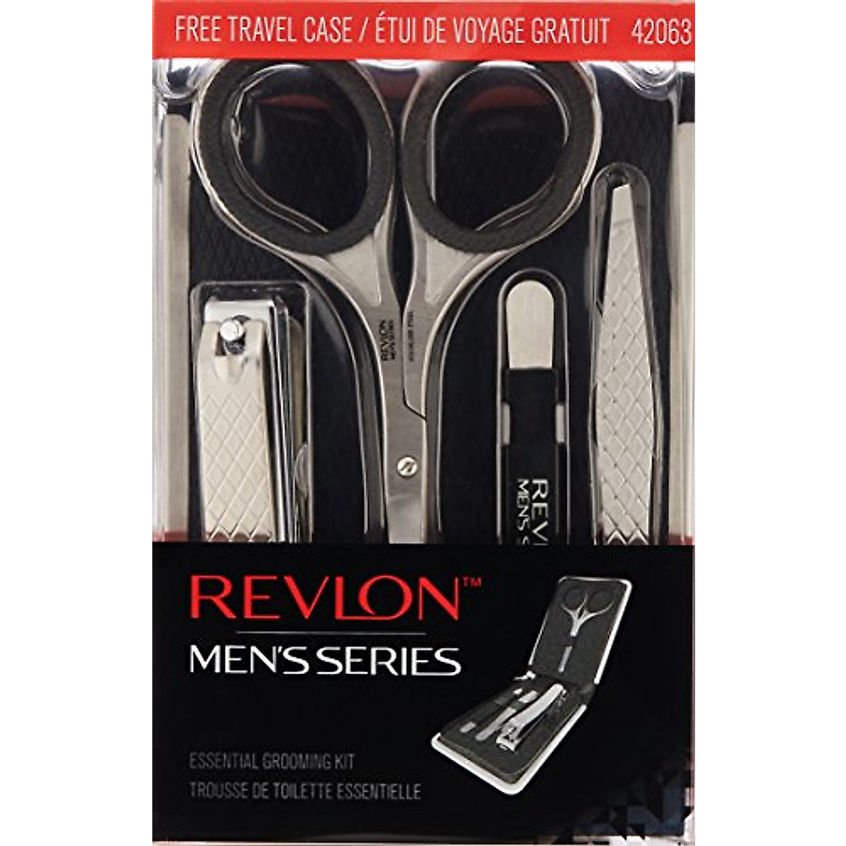 Men's Grooming Kit by Revlon, Nail Clipper, Safety Grooming Scissors, Nail File & Tweezers, High Precision Hair Removal Tools, Stainless Steel (Pack of 1)