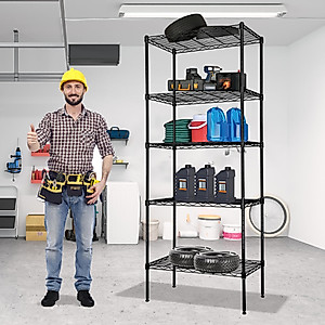 YIQIEDEY 5 Tier Shelf Display Shelf Garage Racks for Storage Garage Shelf with Adjustable Wire Shelving Unit Metal Shelf Garage Shelf for Laundry Bathroom Kitchen Pantry Closet(30" Lx14 Wx61 H,Black)