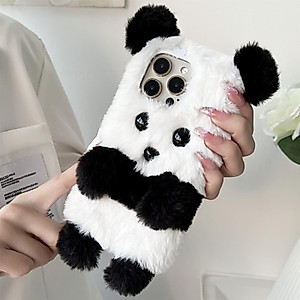 for Samsung A04/A04s Furry Phone Case, Super Cute Plush Panda Sweet Animal Cartoon Lovely Stuffed Toy Soft Hair Fluffy Fuzzy Fur Protective Case