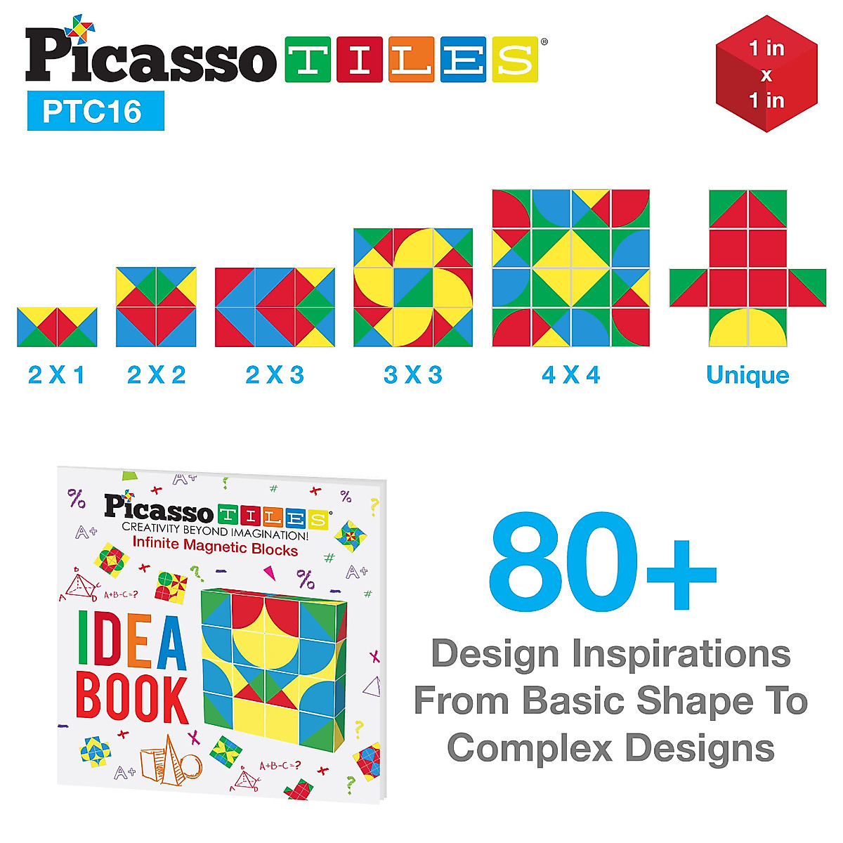 PicassoTiles 1" Infinite Magnetic Puzzle Game Magic Pixy Cube Puzzles Brain Teaser Set w/Free Ideabook Kids Toy Magnet Pattern Block Matching Card Challenge Toys Inspiration STEM Learning PTC16
