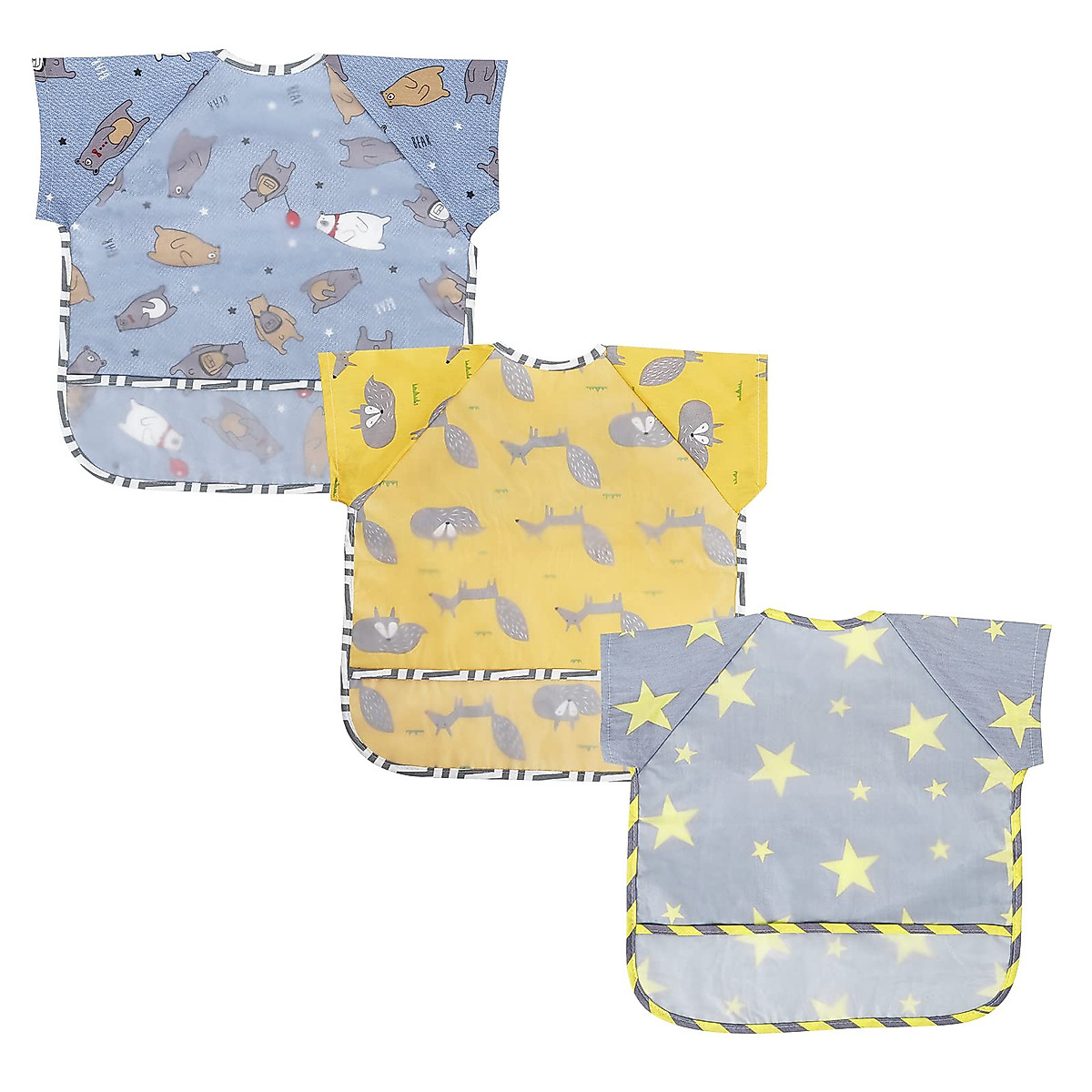 Accmor 3pcs Waterproof Baby Bibs/Short Sleeve Bibs for Feeding/Toddler Smocks/Baby Bibs 6-36 Months