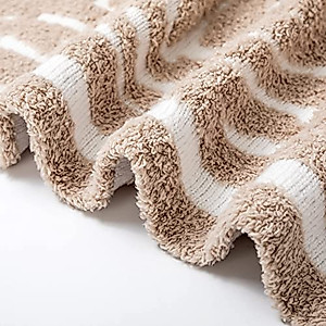 Snuggle Sac Beige Throw Blanket Reversible Zebra Print Knitted Textured Throw Blanket Farmhouse Soft Cozy Warm Couch Blanket, 50"x60"