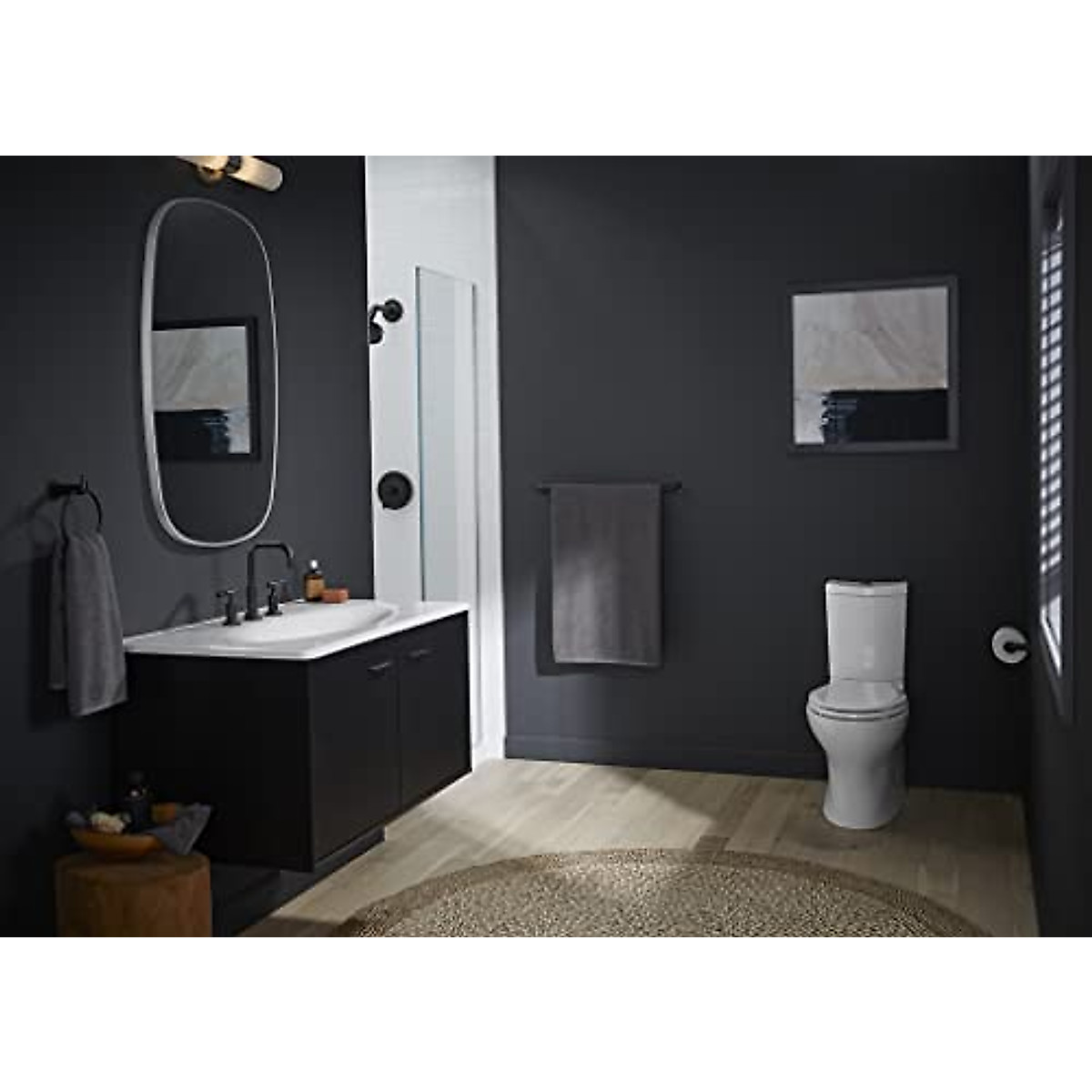 KOHLER 14406-4-BL Purist Lavatory Bathroom Faucet, Widespread Sink Low Lever Handles and Low Gooseneck Spout, Matte Black