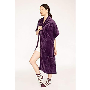 Chic Home Pedra Wrap Snuggle Robe Cozy Super Soft Ultra Plush Flannel Fleece Wearable Blanket with 2 Pockets and Bonus Pair of Striped Socks22” x 88”, 22, Purple