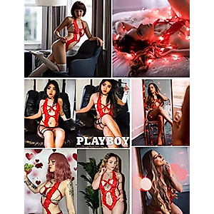 Avidlove Sexy Lingerie For Women Deep V Halter Lingerie Teddy One Piece Bodysuit Lace Babydoll (S, Red)