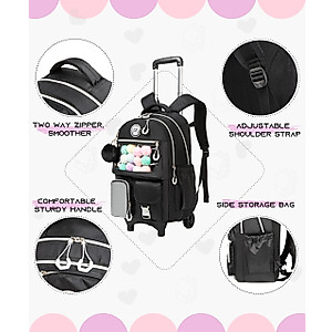 ZBAOGTW Rolling Backpack for Girls Kids Backpack with Wheels Backpacks for Elementary with Lunch Box Pencil Case Trolley (Black1)