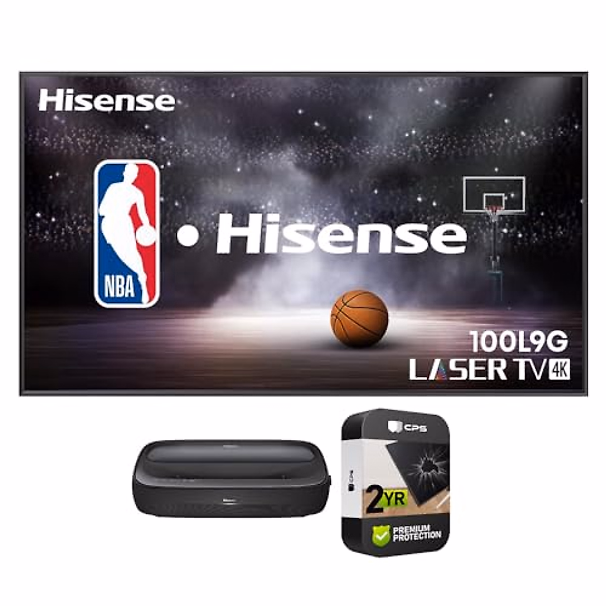Hisense 100L9G-CINE100A 4K UHD Laser TV, Triple-Laser UST Projector with 100 inch ALR Screen (Renewed) Bundle with 2 YR CPS Enhanced Protection Pack