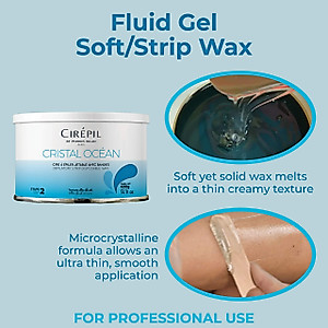 Cirepil - Cristal Ocean - 400g / 14.11 oz Wax Tin - Unscented - Ultra-Fluid Gel Texture - Perfect for Large Body Areas & Sensitive Skins - Rosin & Beeswax Free - Strips Needed