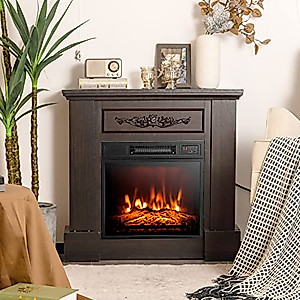 Tangkula 18 Inches Electric Fireplace Insert, Recessed 1400 W Electric Fireplace w/Adjustable Flame & Heat, Built-in Timer & Thermostat, Control Panel & Remote and Overheat Protection, Black